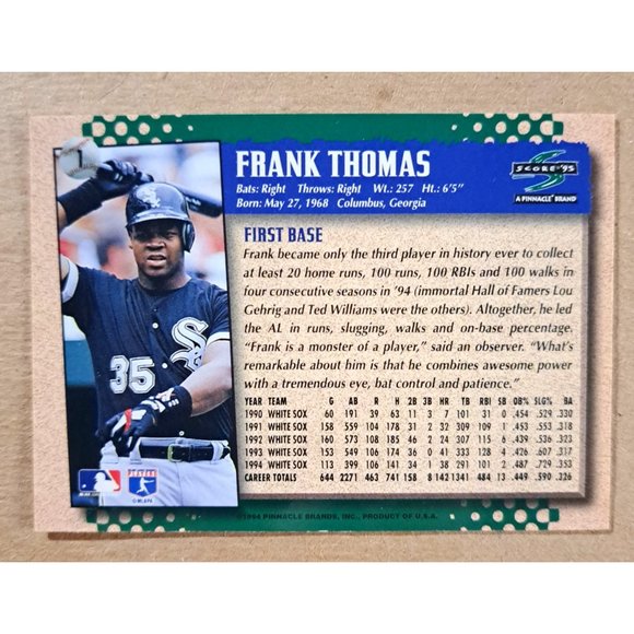 Pinnacle Score | Toys | 995 Score 1 Frank Thomas Baseball Card | Poshmark